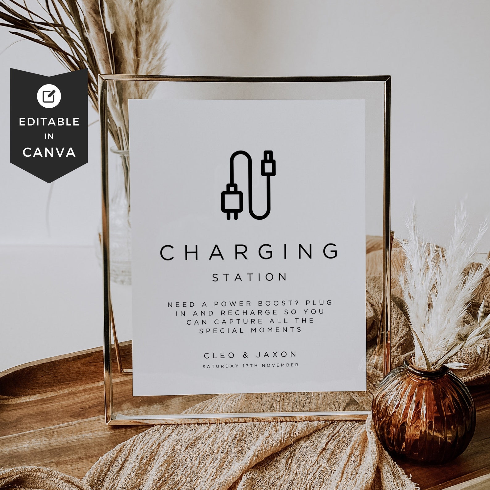 Phone Charging Station Sign Wedding, Minimal Charger Wedding Reception ...