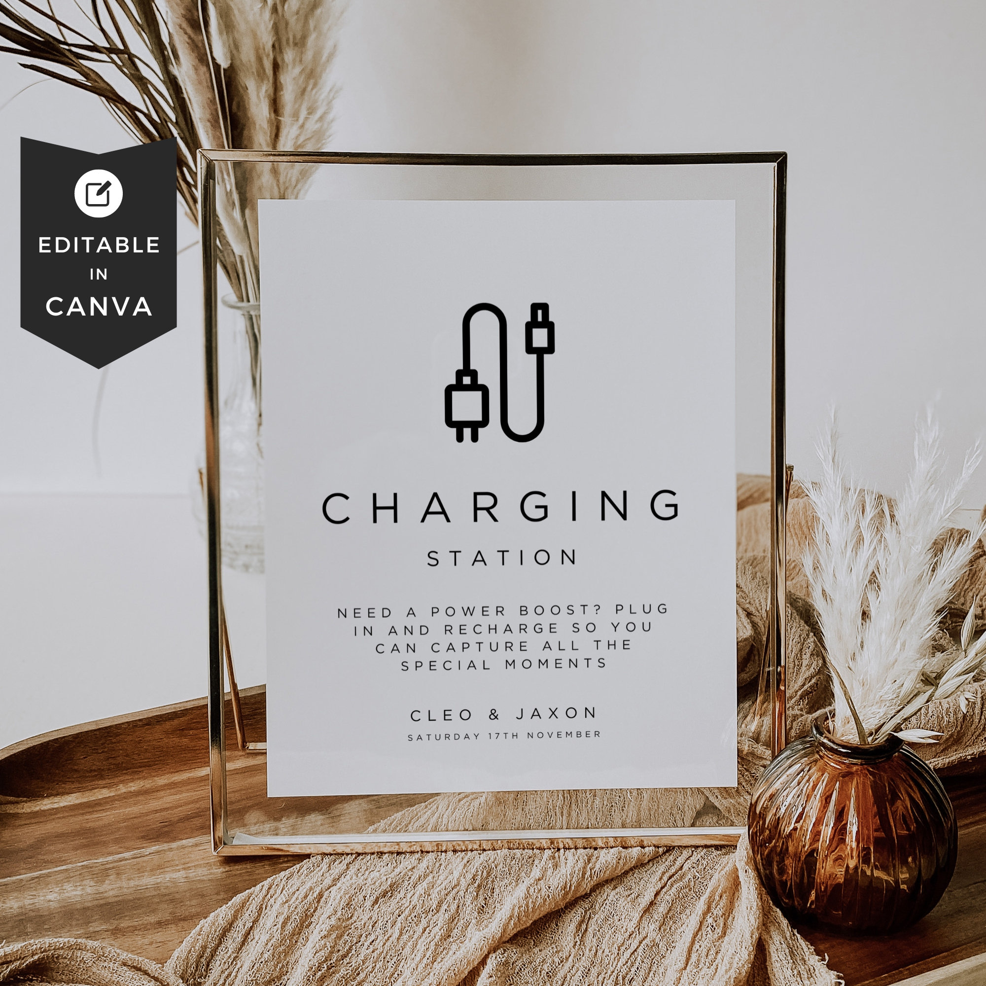 Phone Charging Station Sign Wedding, Minimal Charger Wedding Reception ...