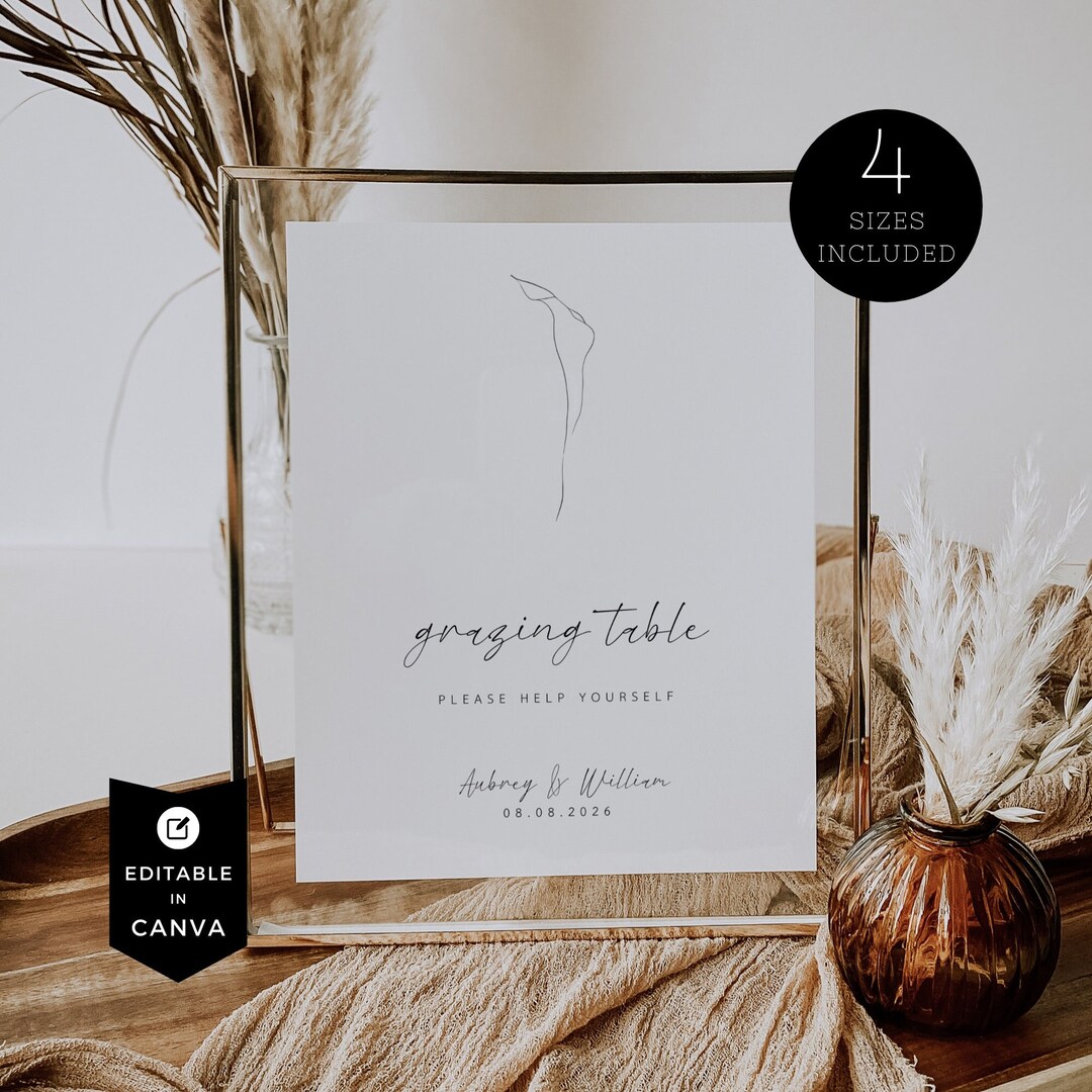 Grazing Table Template, Grazing Table Sign, Minimalist Calla Lily ...