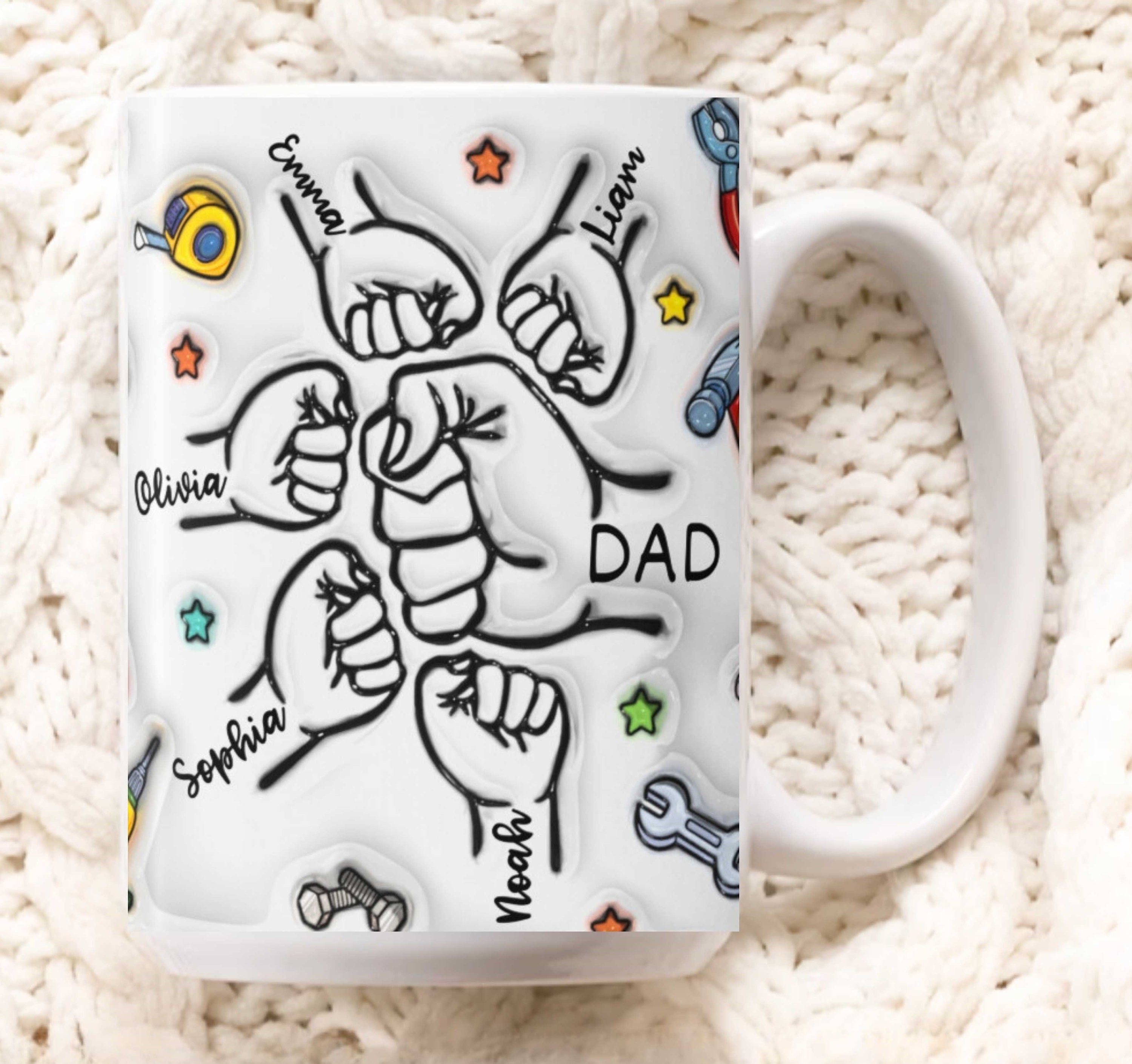 Dad Mug With Kids Names Fathers Day Gift 3D Inflated Effect Printed Dad ...