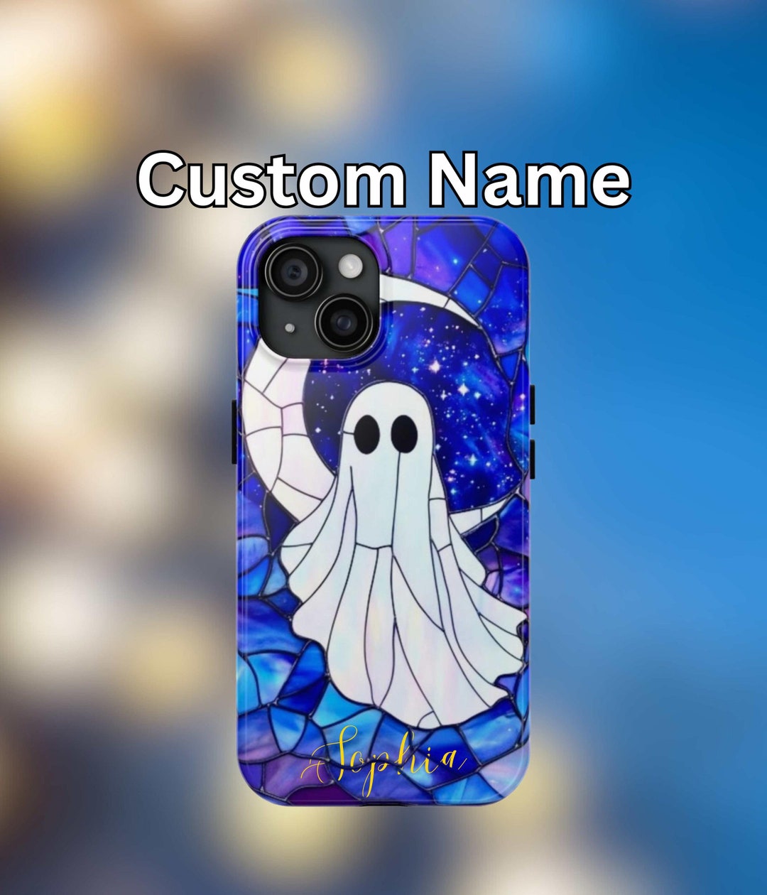 Custom Celestial Ghost Phone Case Halloween Spooky Moon and Stars Faux ...