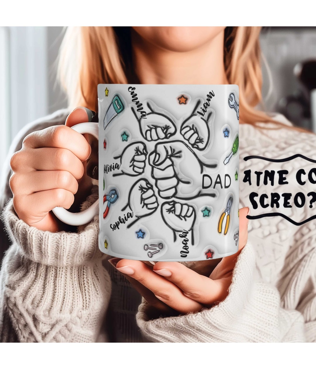 Dad Mug With Kids Names Fathers Day Gift 3D Inflated Effect Printed Dad ...