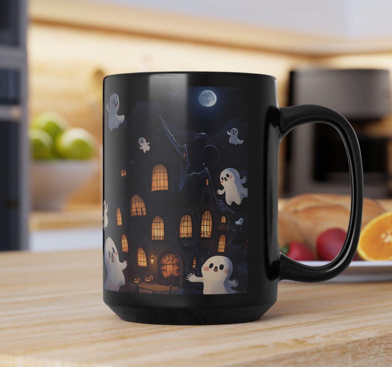Kawaii Goth Ghosts Coffee Mug Halloween Mug Spooky Mug Cute Ghost Mug ...