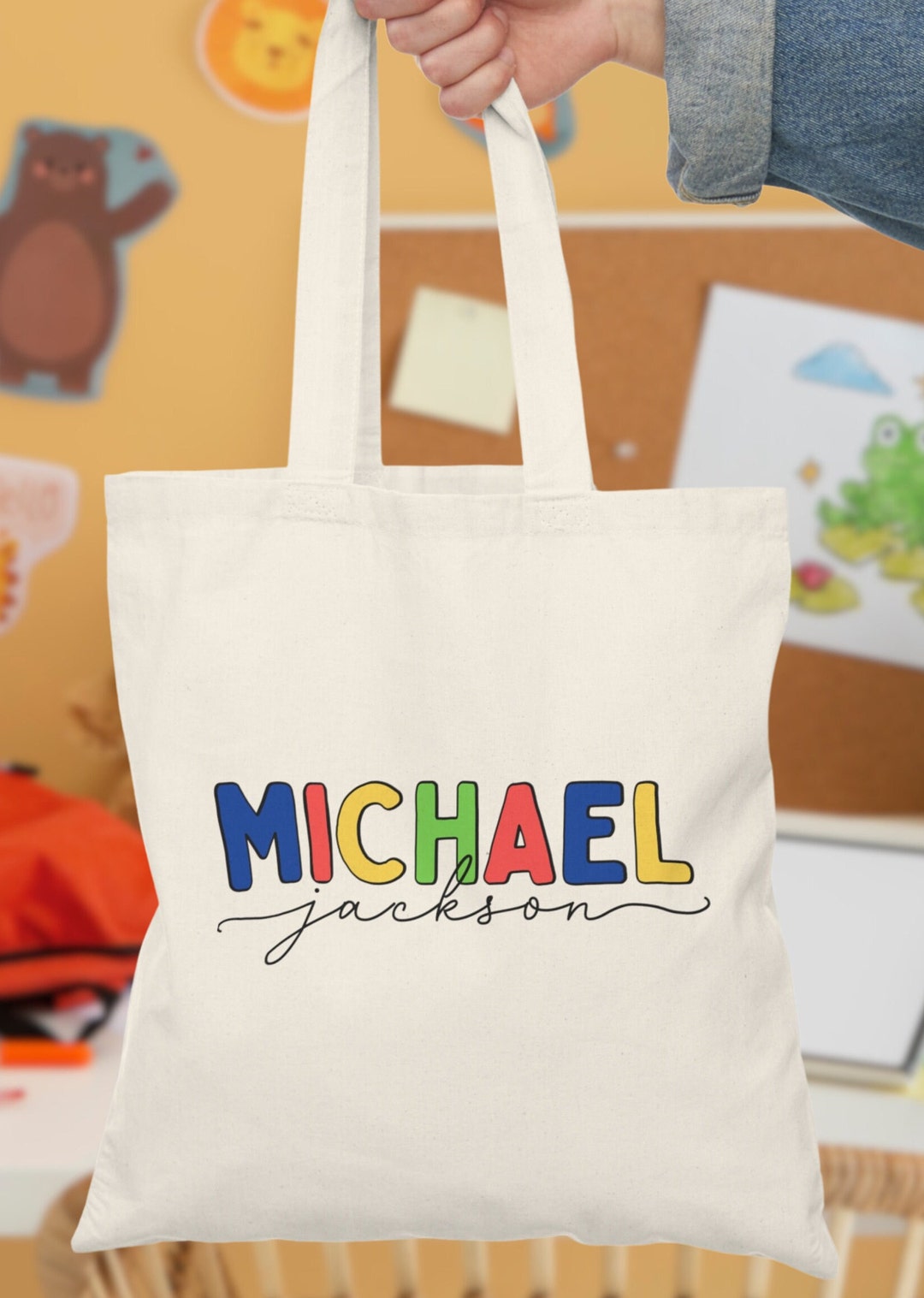 Kids Name Tote Bag, Children Book Bag, Personalized Canvas Tote ...