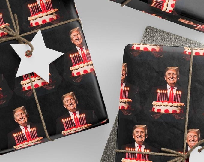 Trump Birthday Cake and Candles Blue Gift Wrap Paper - Etsy