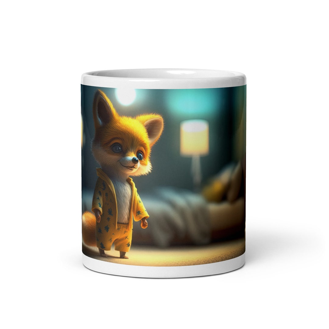 White Shiny Cup Cute Fox Fox Baby Bedtime Firefox - Etsy