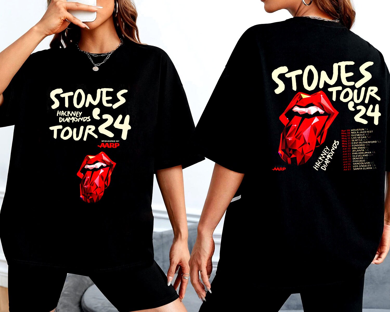 The Rolling Stones Hackney Diamonds Tour 2024 Two Sided Shirt sold by ...