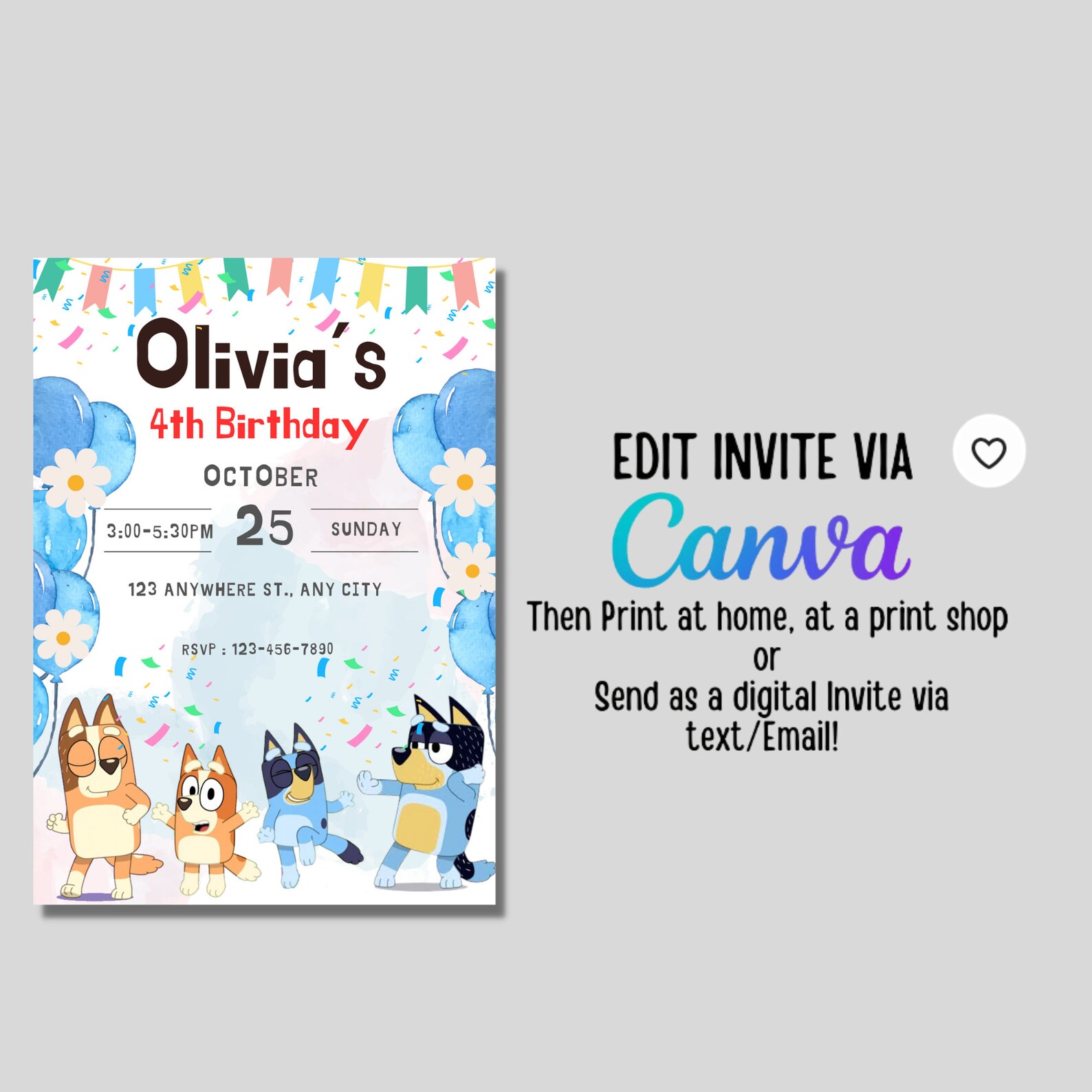 Bluey Invite Printable Editable Template Digital or Printed - Etsy UK