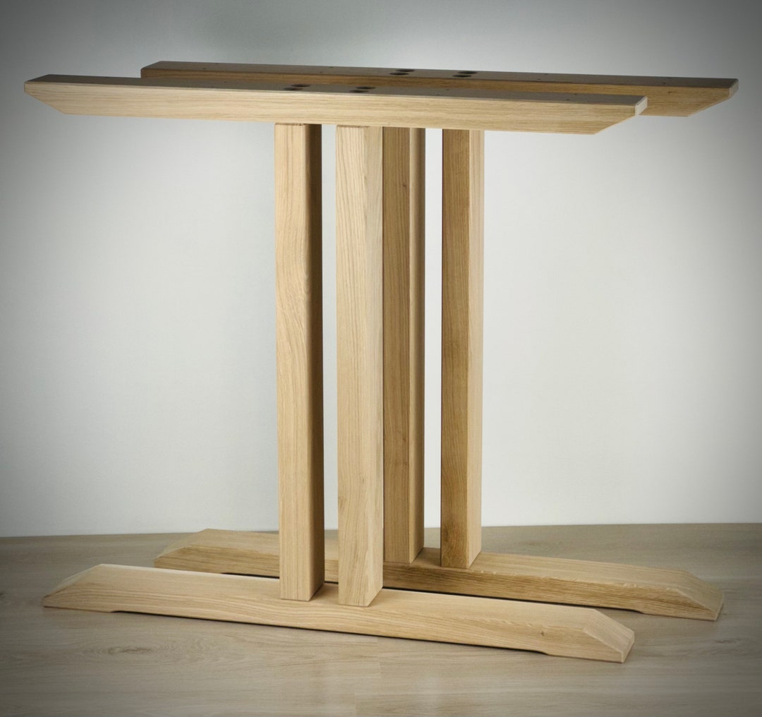 T-shaped Oak Table Legs – Solid 40x80mm Wood Base – Handmade Durable ...