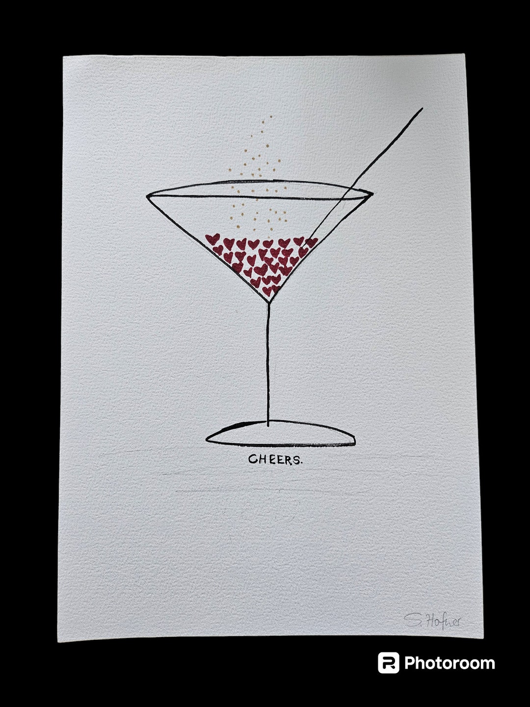 Drawing Pencil "cheers" Black White Sketch Hand Painted - Etsy