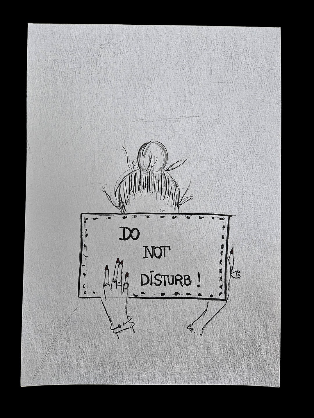 Drawing Pencil "do Not Disturb" Black White Sketch Hand Painted - Etsy