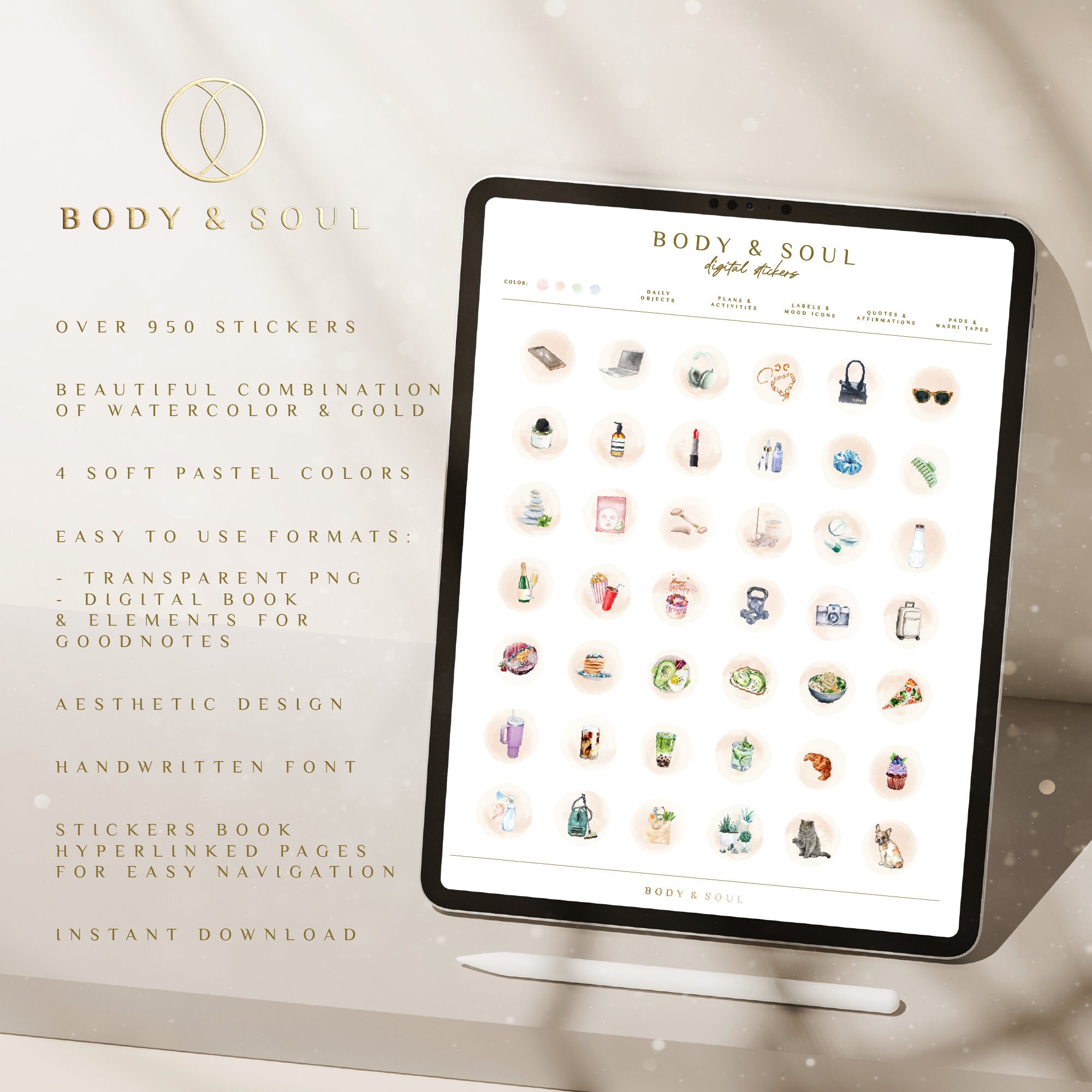 Body&soul Aesthetic Digital Stickers, Digital Planner Stickers ...