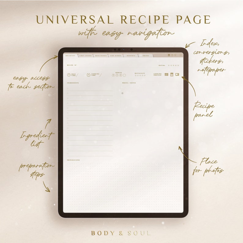 Digital Recipe Book With Stickers | Cook Book With Meal Planner ...