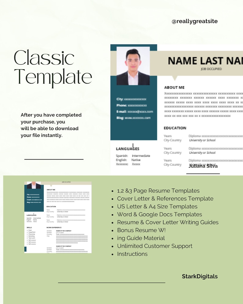 Digital Resume Template Premium Resume Template, Digital Downloadable ...
