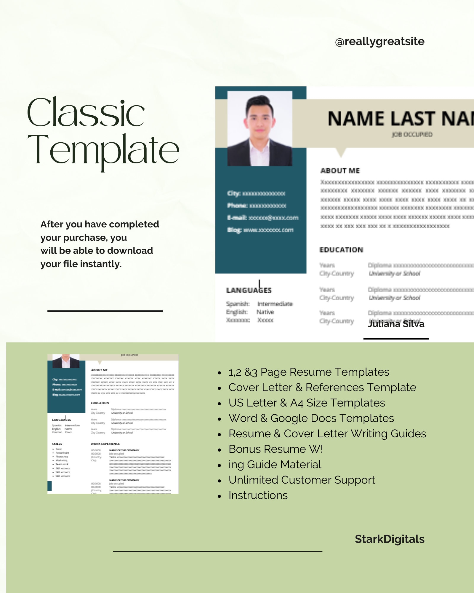 Digital Resume Template Premium Resume Template, Digital Downloadable ...