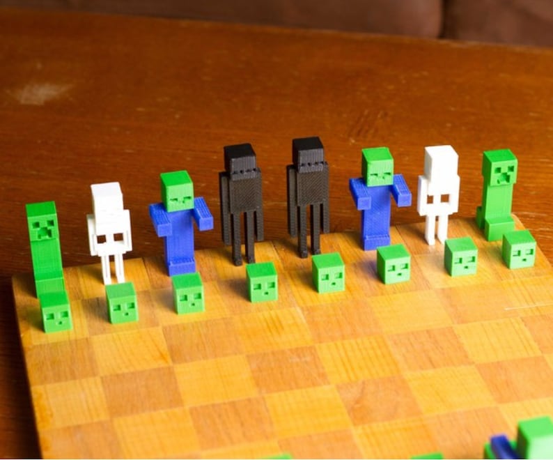 3D Minecraft Chess Set 3D Printed Chess Pieces STL File - Etsy Canada