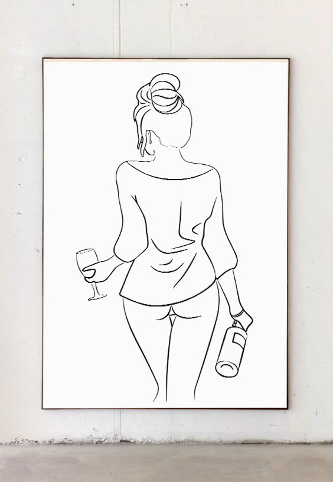 Wine Lİne Art Woman Wall Art Digital Download Minimalist - Etsy