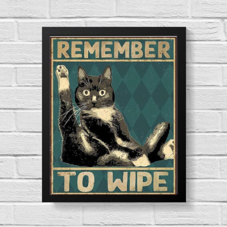 Remember to Wipe Black Cat Printable Bathroom Decor Digital - Etsy