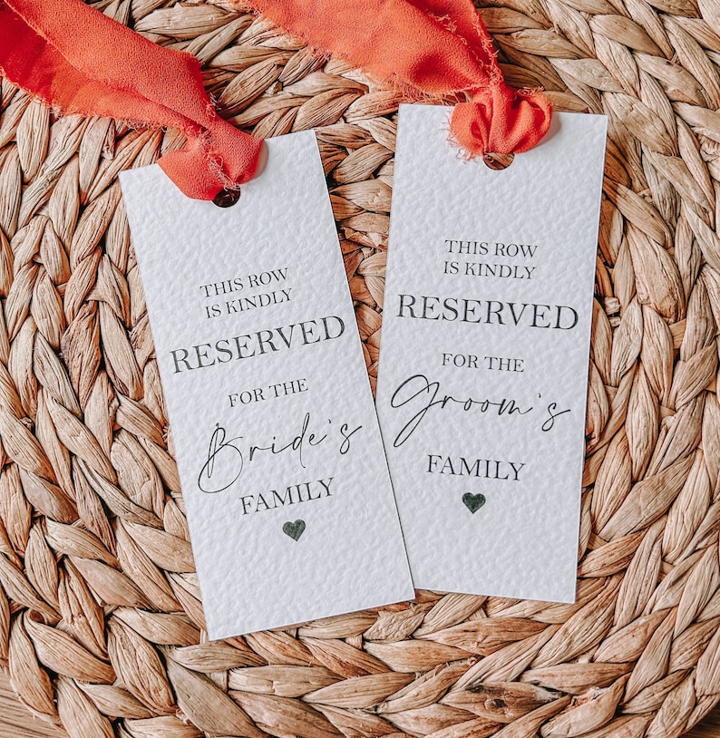 Reserved Row Tags, Hammered Card, Wedding Tags, Seating Plan (sienna ...