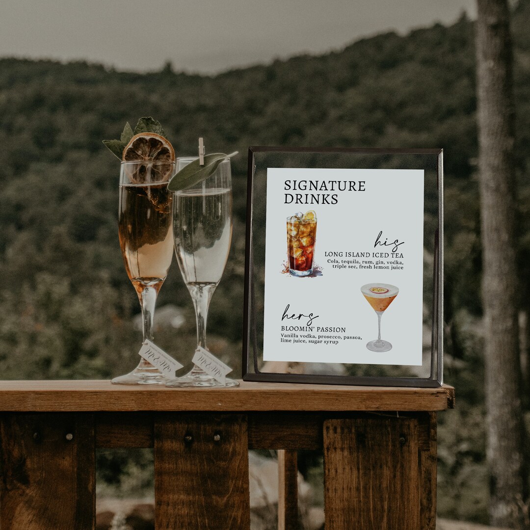 Minimalist 'signatiure Cocktails Sign' Sign Personalised Wedding ...