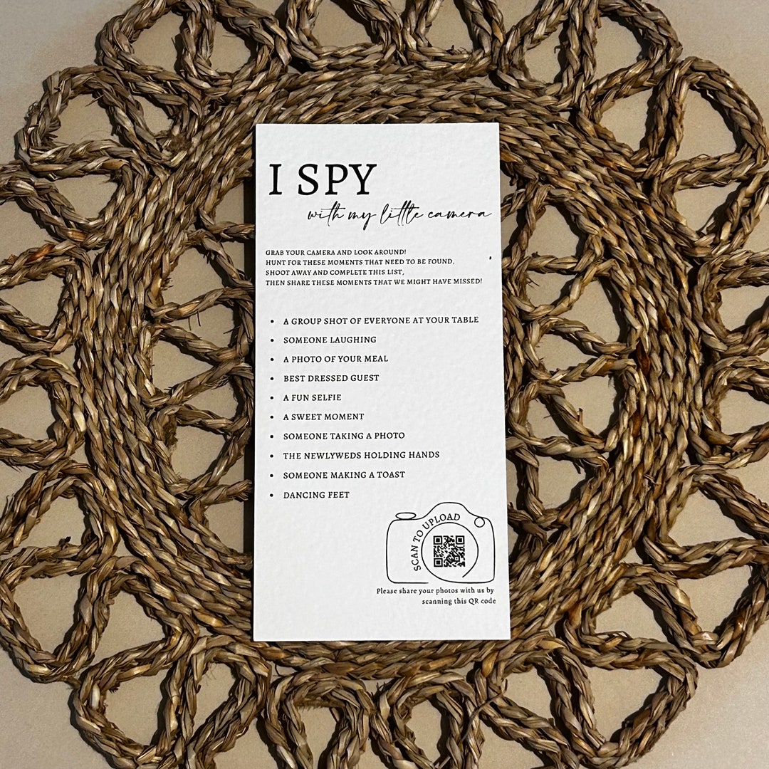 Personalised I SPY Wedding Game | QR Code | Hashtag | Photo Sharing ...