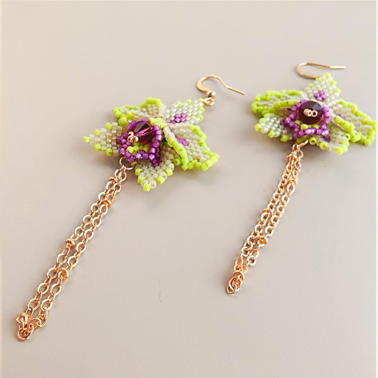 Beaded Flower Earrings Tutorial PDF, Orchid Brick Stitch Pattern, DIY ...