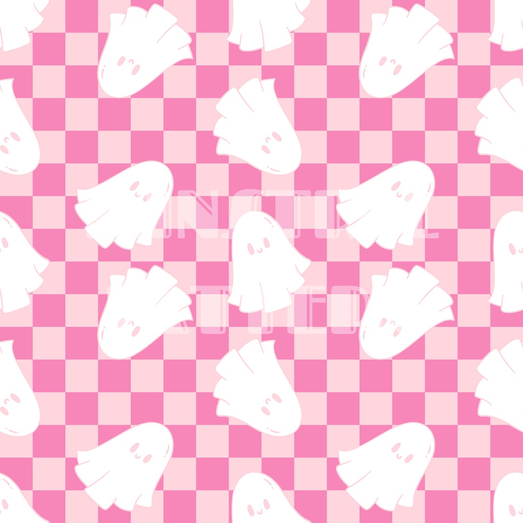 Ghost Pink Checkered Seamless Pattern Files for Halloween Girly Fabric ...