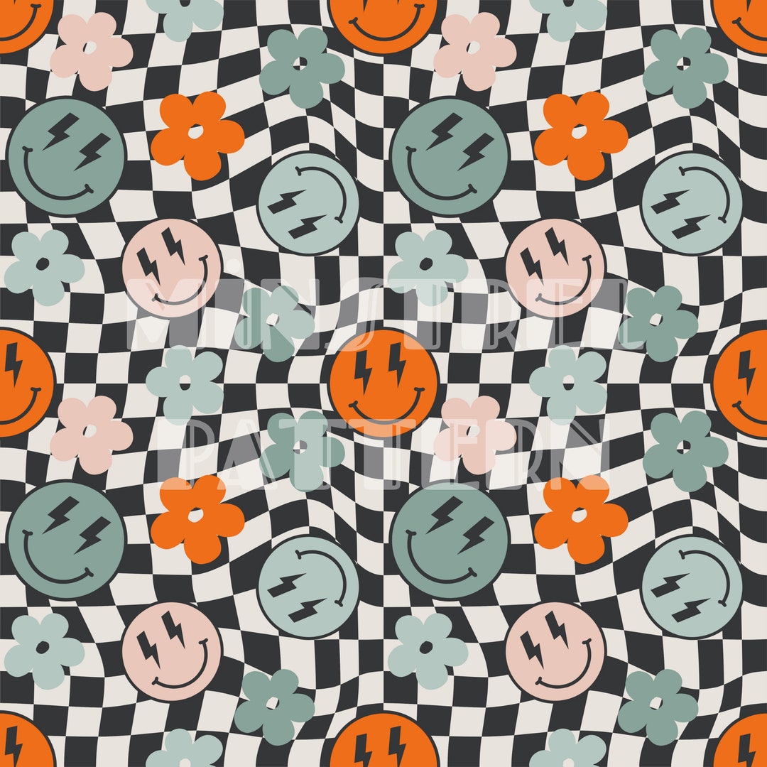 Retro Daisy With Happy Face Seamless Pattern Files, Beach Wave ...