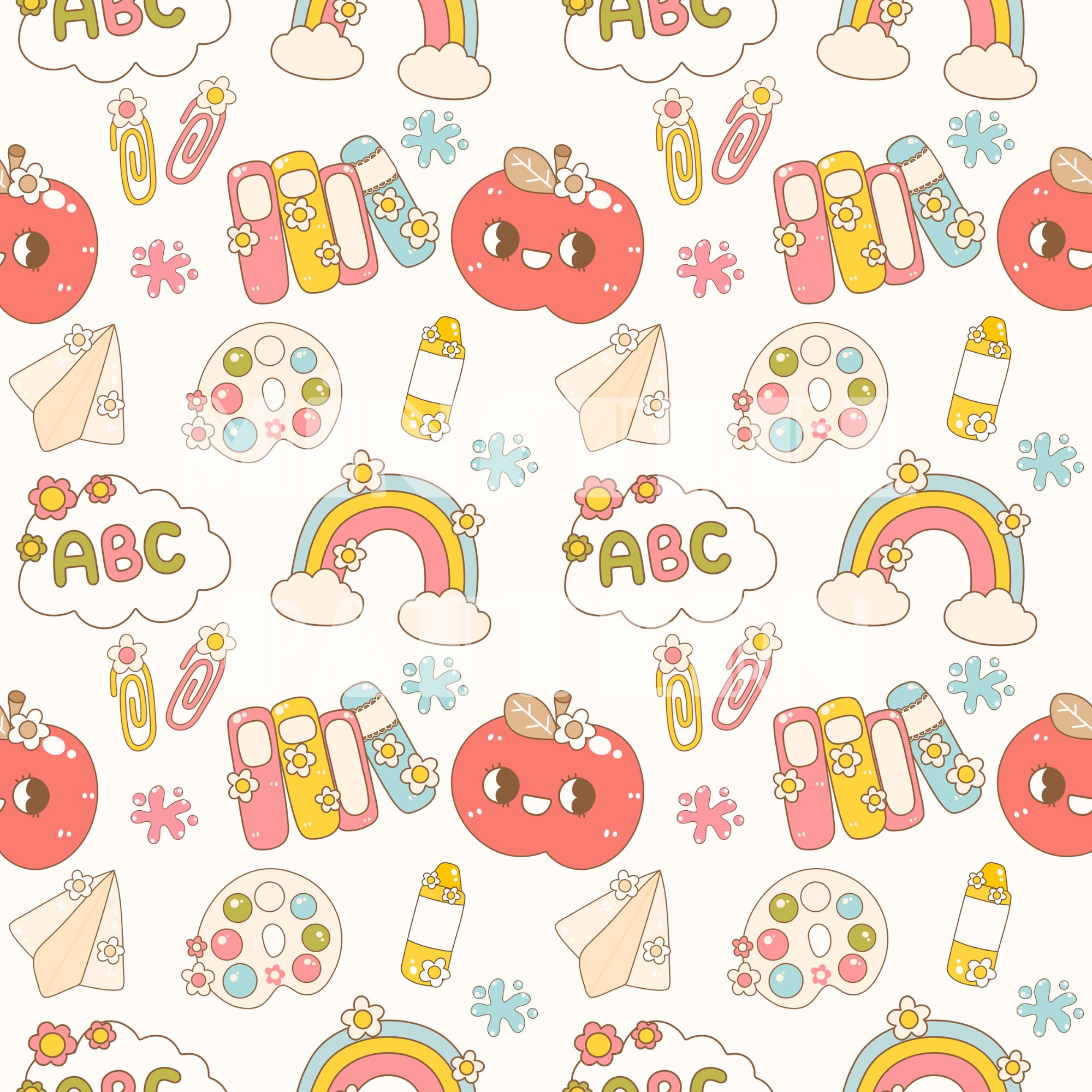 Groovy Back to School Apple Seamless Pattern for Fabric Printing ...