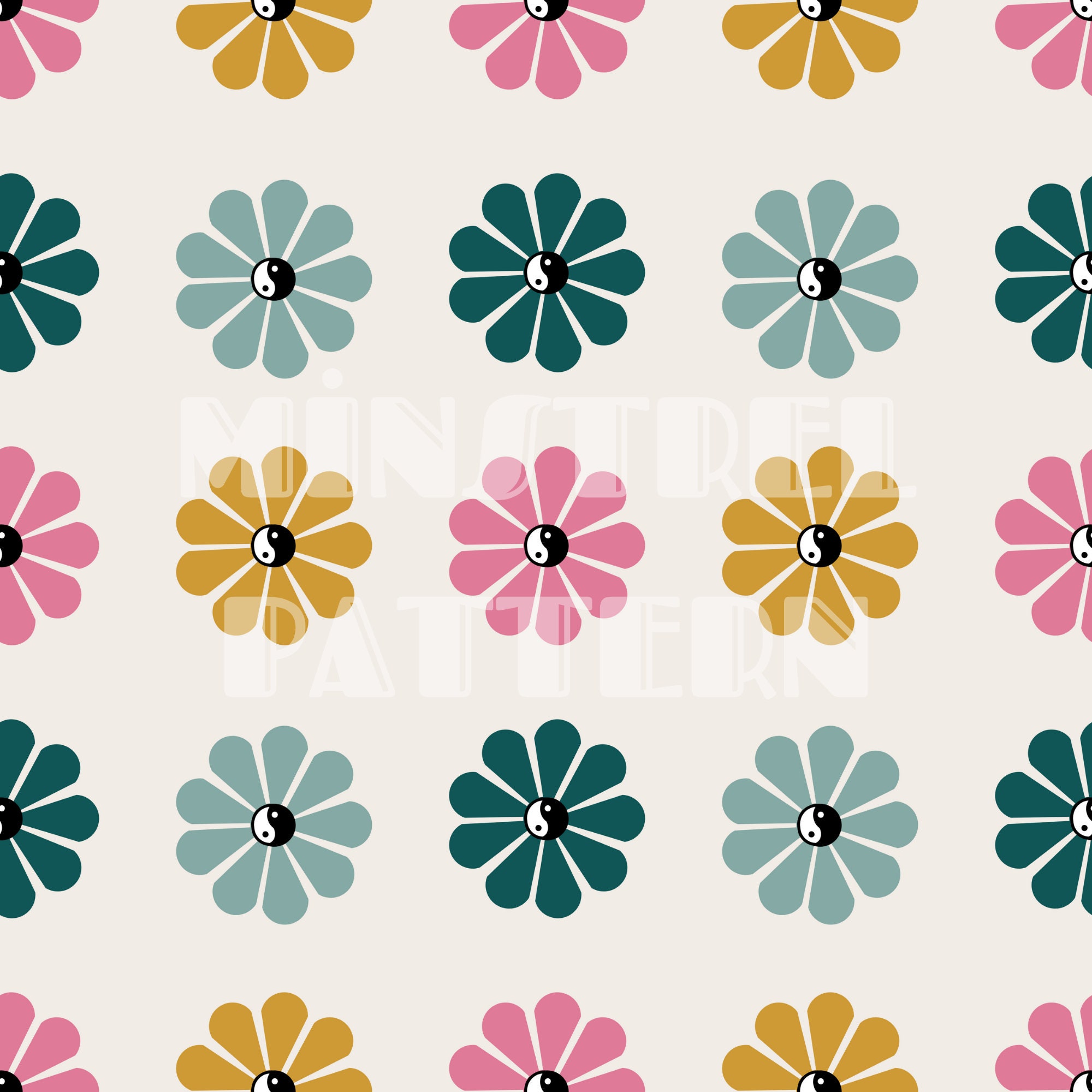 Boho Floral Yin Yang Seamless Pattern Files, Retro Daisy Ying Yang ...