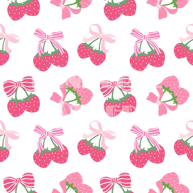 Pink Strawberry Bows Coquette Seamless Pattern Files for Girly Fabric ...