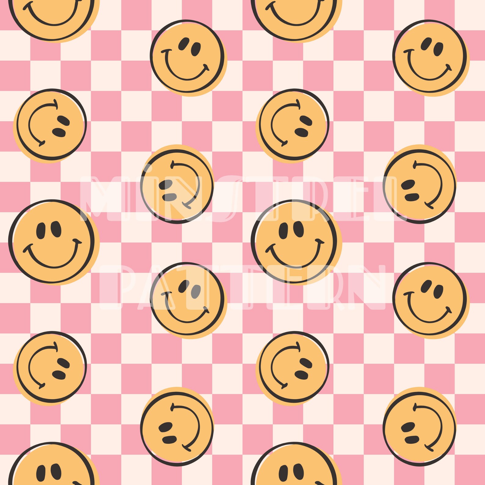 Retro Vintage Happy Face With Pink Check Seamless Pattern Files for ...