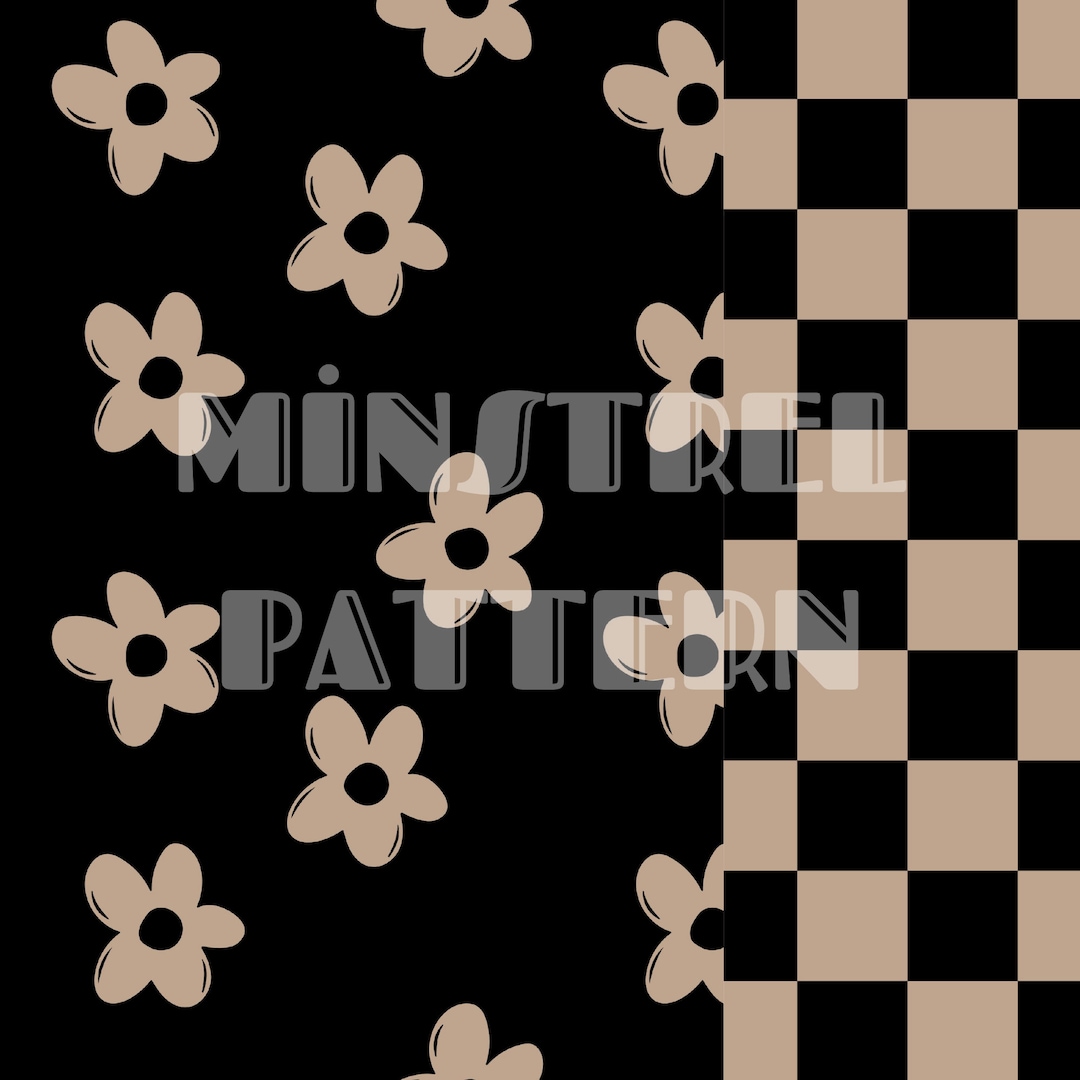 Daisy and Checkered Black Seamless Pattern File, Floral Matching Fabric ...