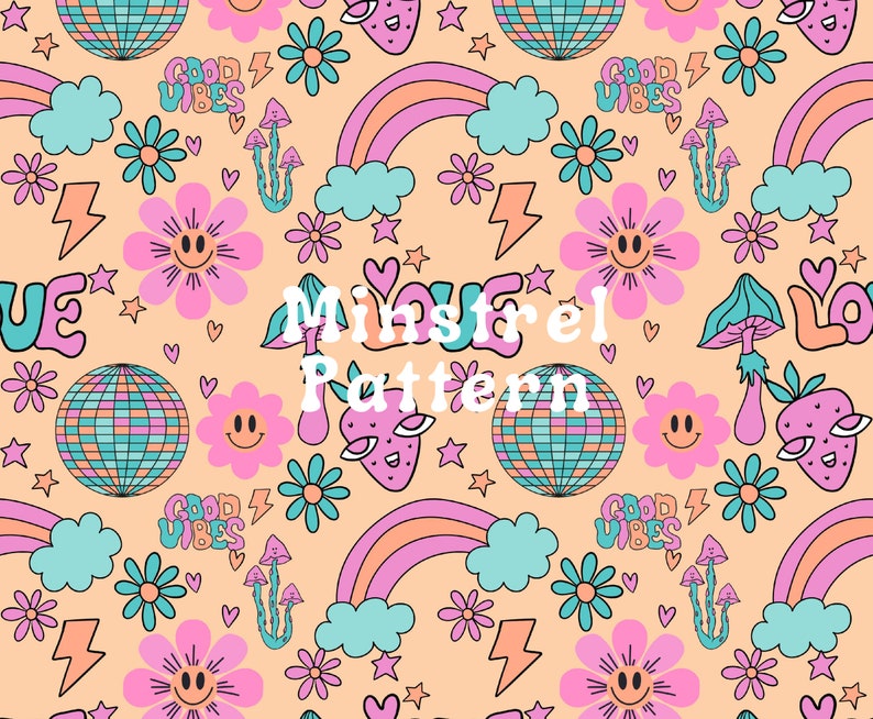 Retro Shapes Strawberry, Disco Ball, Mushroom, Smiley Face and Love ...