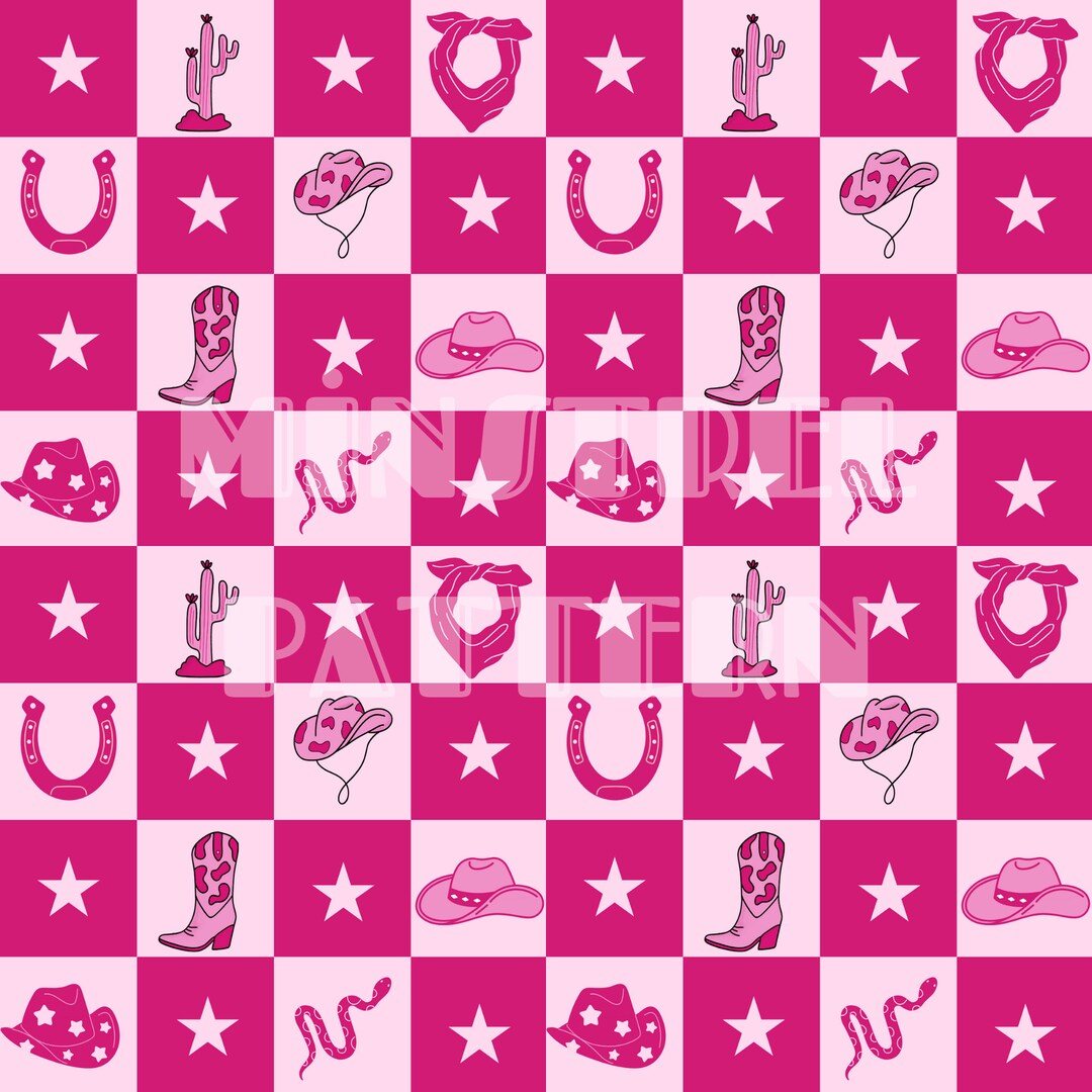 Western Girl Seamless Pattern, Howdy Pink Checkered Fabric Printing ...