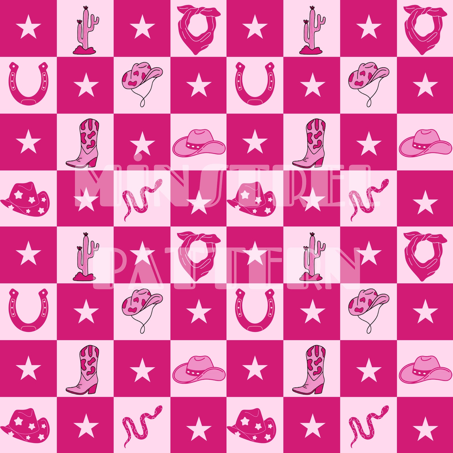 Western Girl Seamless Pattern, Howdy Pink Checkered Fabric Printing ...