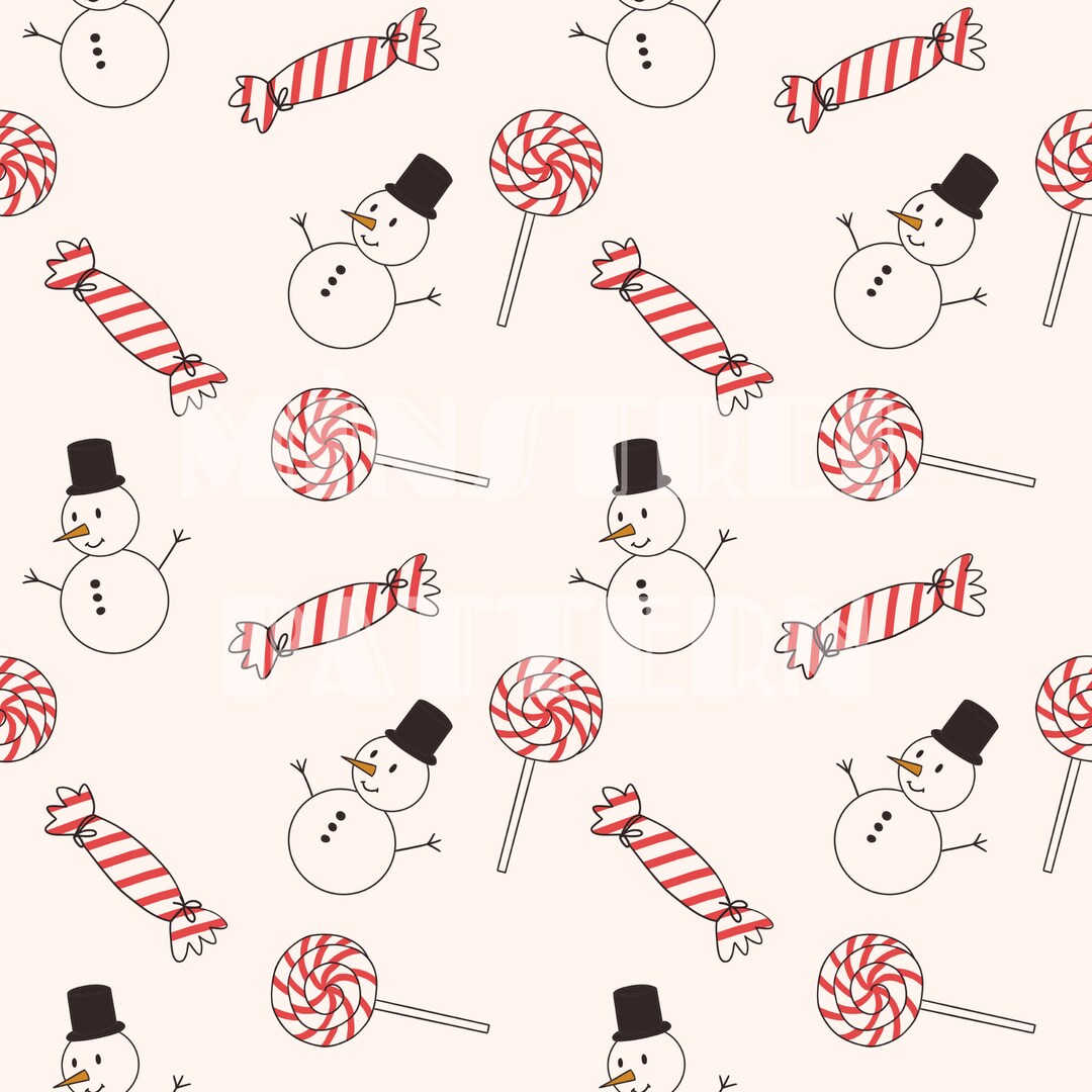 Doodle Snowman Seamless Pattern Files, Genderless Candy Cane Seamless Pattern for Fabric ...