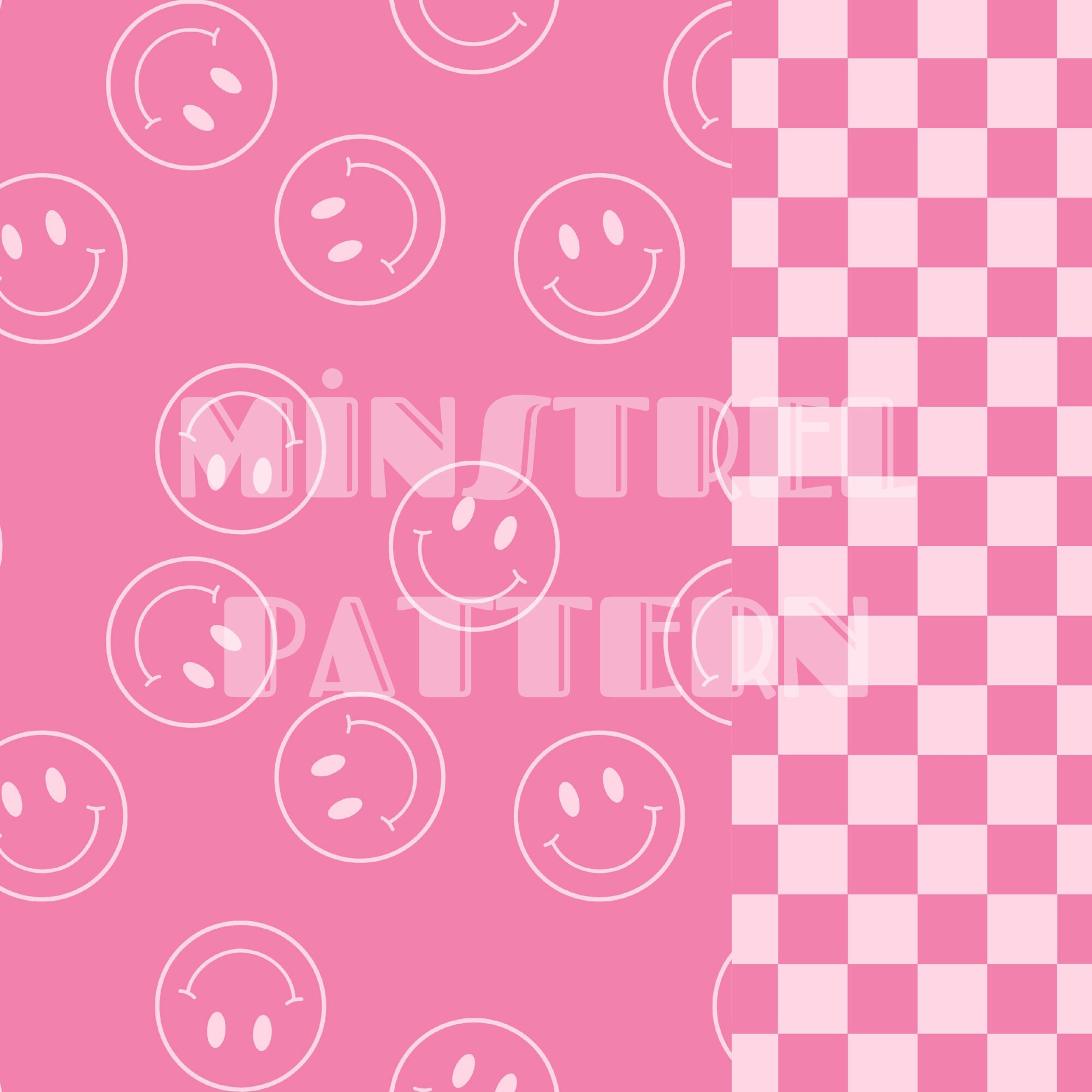 Happy Face Pink Checkered Girly Groovy Seamless Pattern for Fabric ...