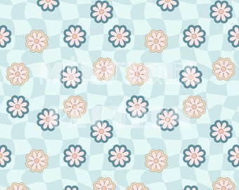 Retro Wave Checkered and Daisy Seamless Pattern Files for Fabric ...