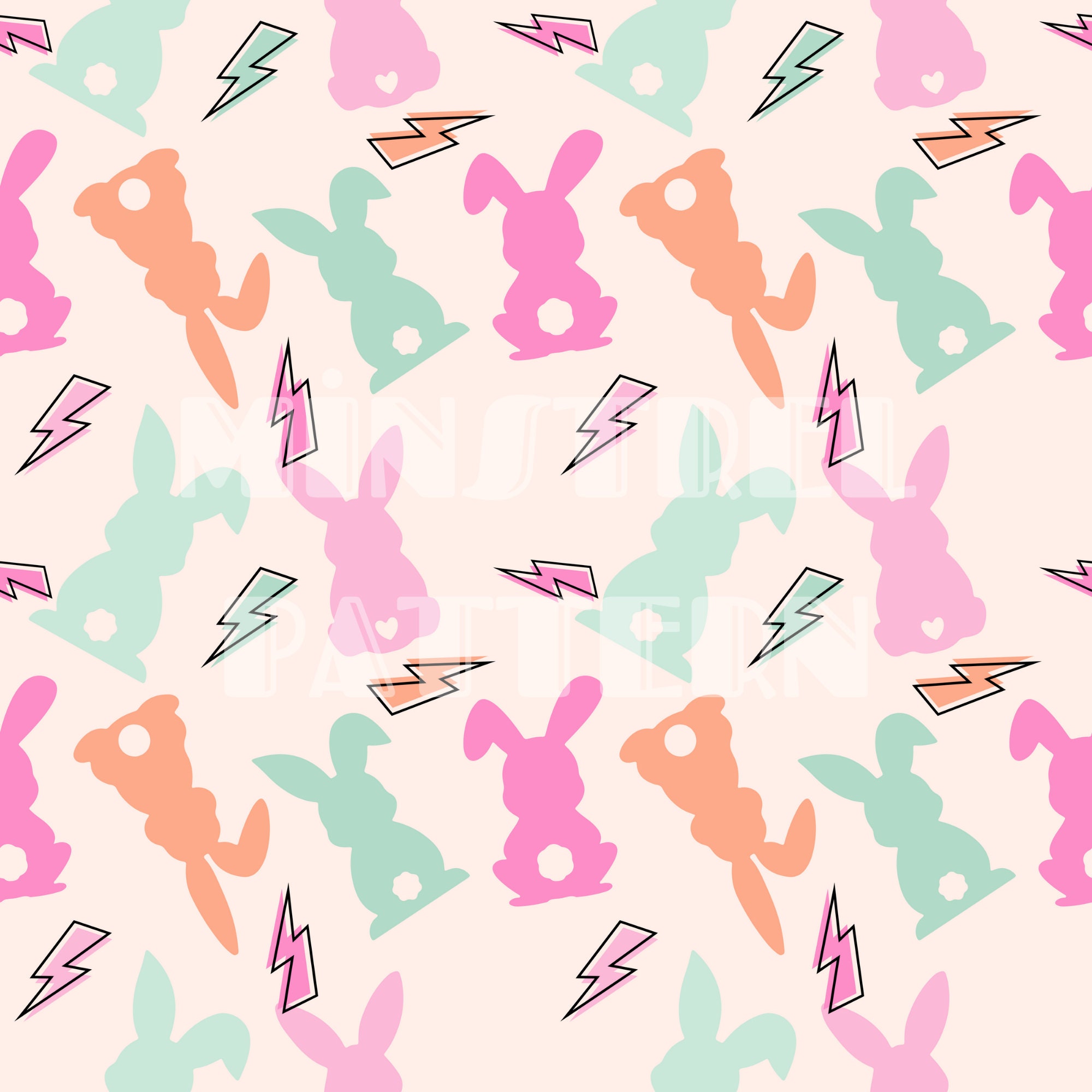 Easter Pastel Bunny Seamless Pattern, Funny Thunder and Rabbit Easter ...