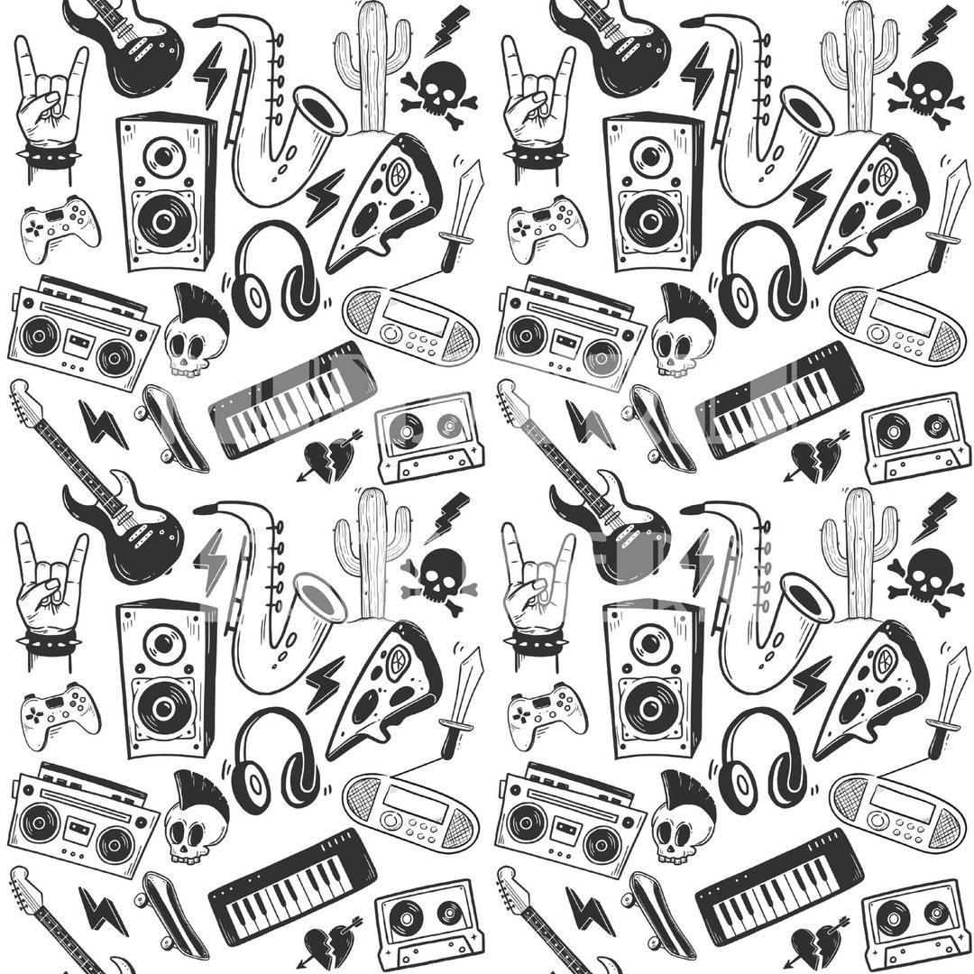 Doodle Rocker Boys Seamless Pattern Files for Fabric Printing ...