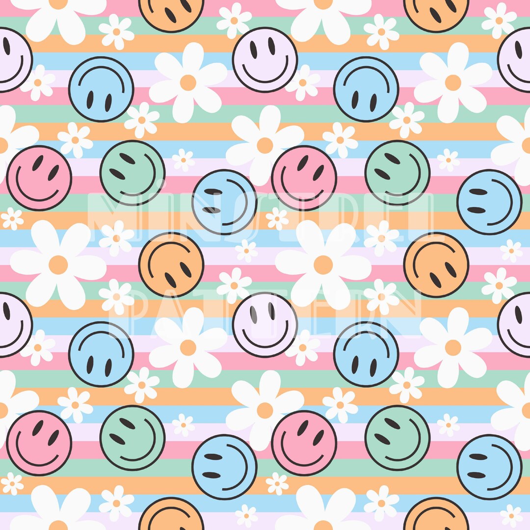 Girl Happy Face Seamless Pattern Files, Stripes Fabric Printing, Groovy ...