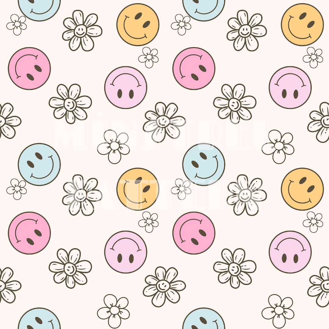 Happy Face Pastel Summer Daisy Seamless Pattern Files for Fabric ...