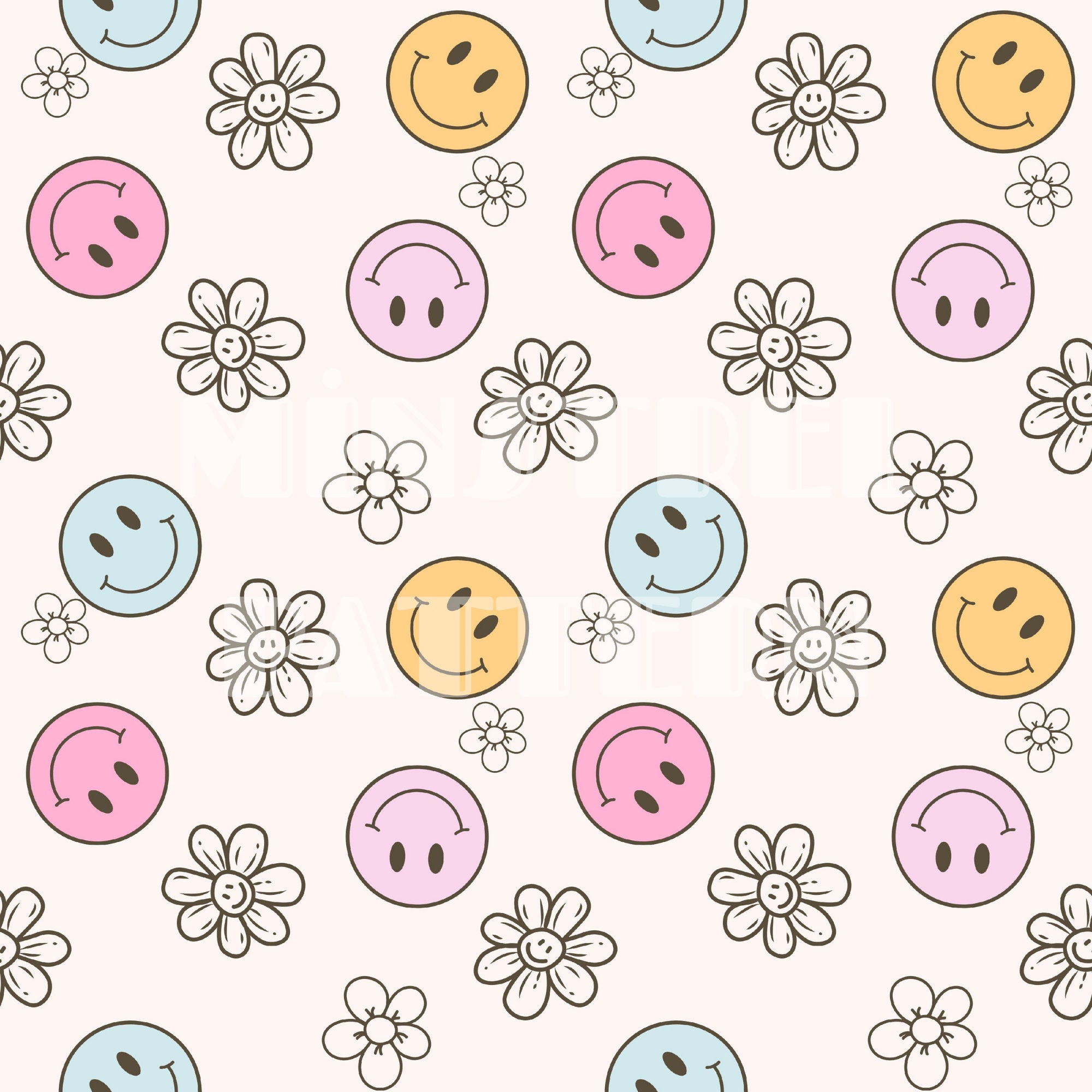 Happy Face Pastel Summer Daisy Seamless Pattern Files for Fabric ...