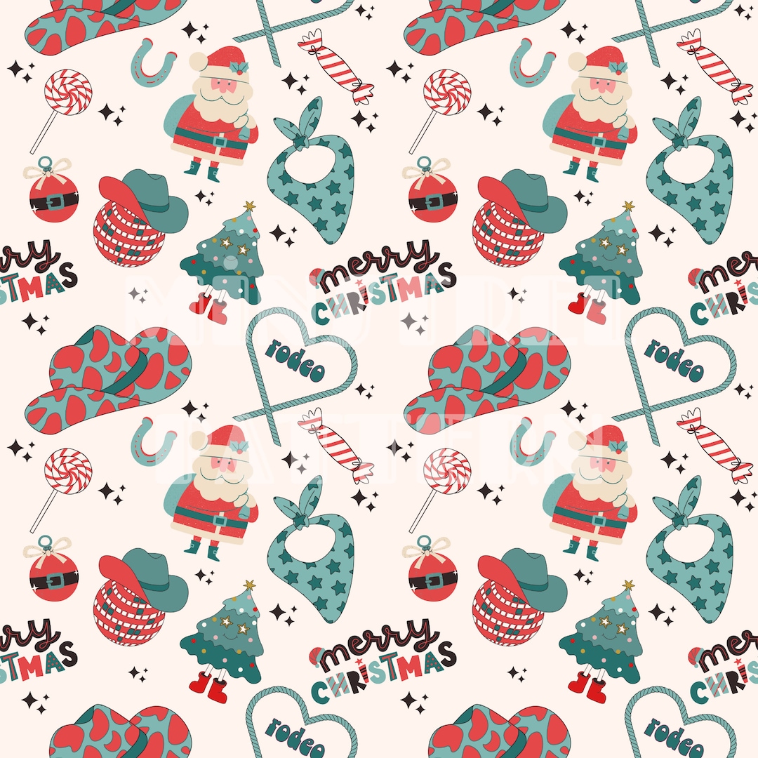 Yeehaw Western Christmas Seamless Pattern Files,christmas Rodeo ...