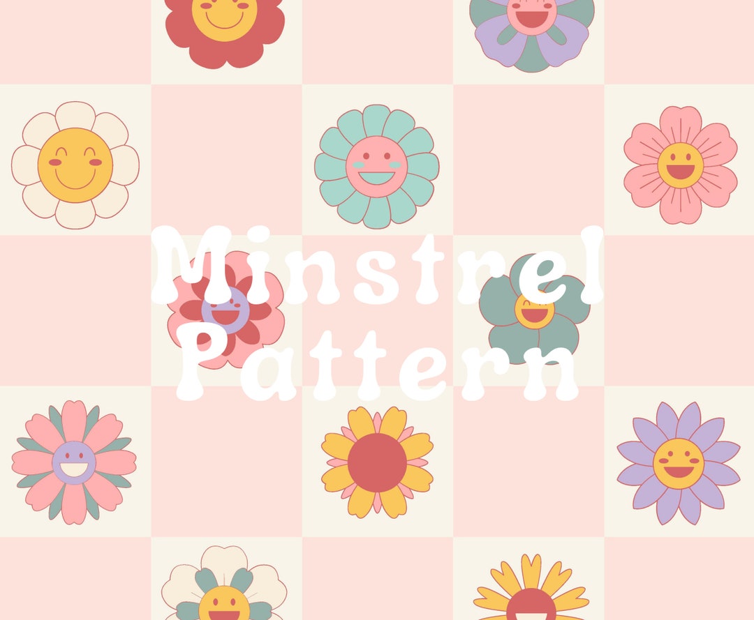 Floral Checkerboard Happy Face Daisy Seamless Pattern Files for Fabric ...