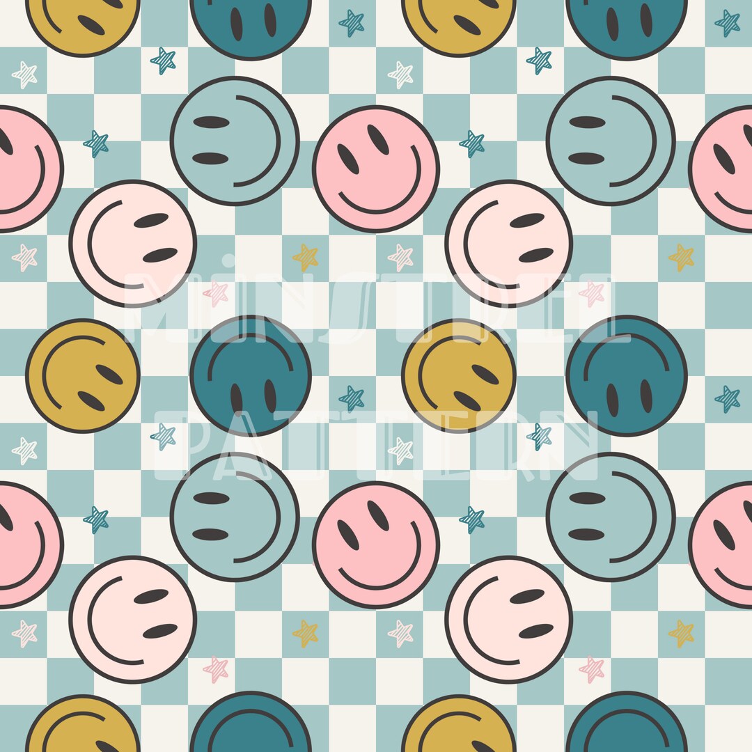 Retro Checkered Smiling Face Seamless Pattern Files, Retro Happy Face ...