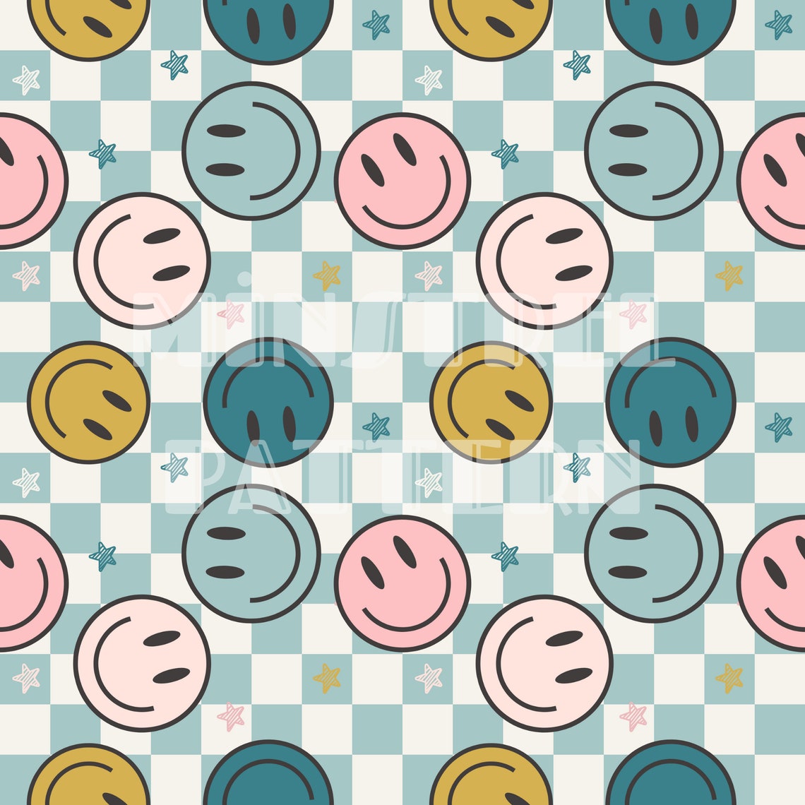 Retro Checkered Smiling Face Seamless Pattern Files, Retro Happy Face ...