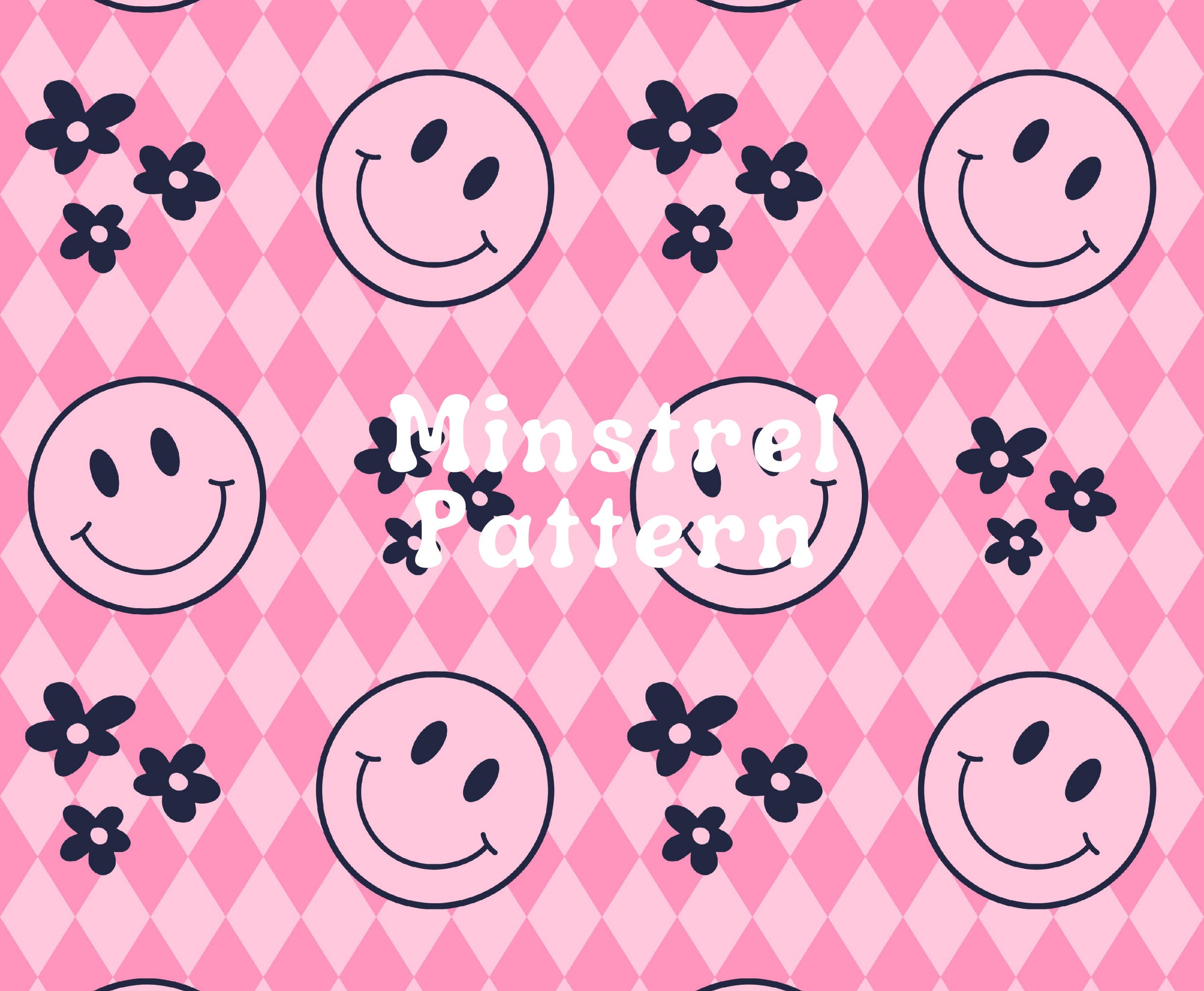 Retro Pink Happy Face With Daisy Seamless Pattern for Fabric Printing ...