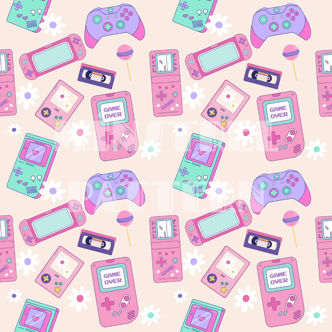 Game Girl Y2K Seamless Pattern for Fabric Printing Sublimation ...